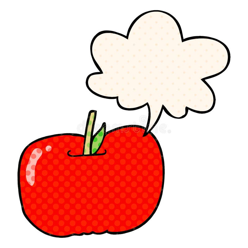 A Creative Cartoon Apple and Speech Bubble in Comic Book Style Stock ...