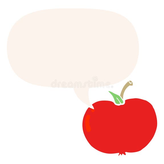 A Creative Cartoon Apple and Speech Bubble in Retro Style Stock Vector ...