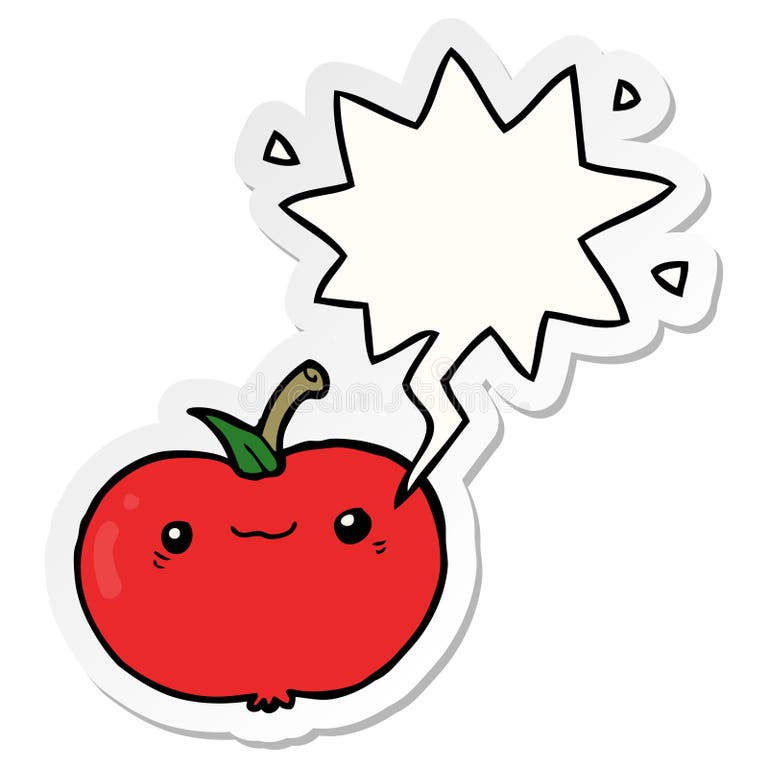 A Creative Cartoon Apple and Speech Bubble Sticker Stock Vector ...