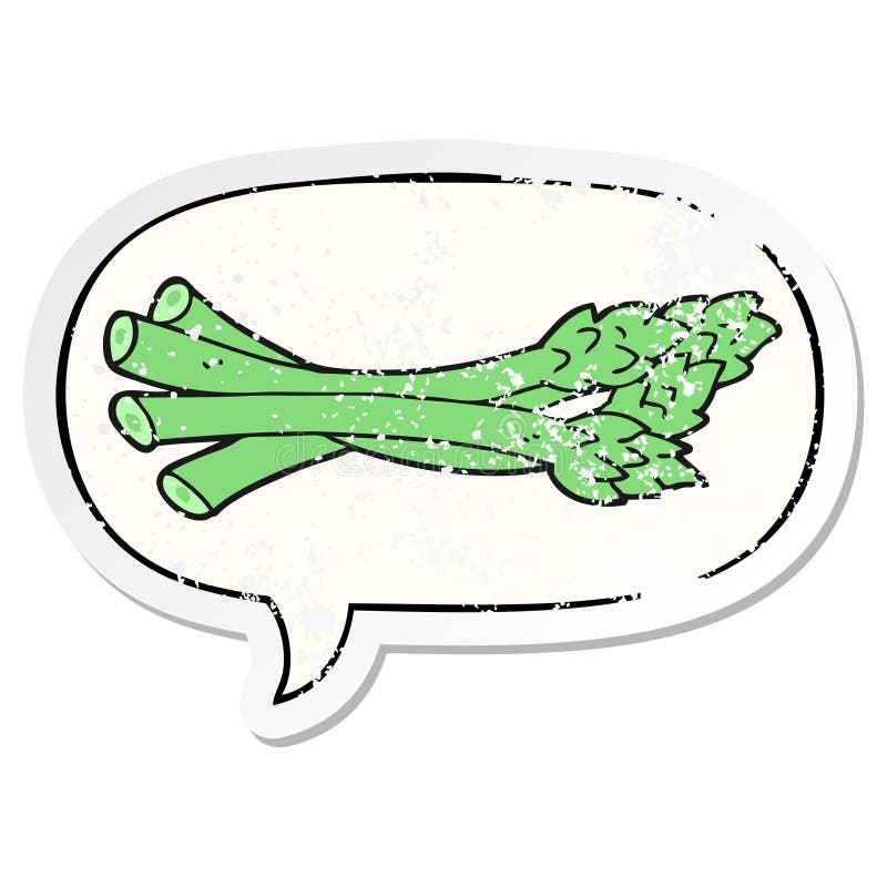 A Creative Cartoon Asparagus and Speech Bubble Distressed Sticker Stock ...