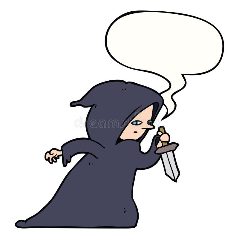 A Creative Cartoon Assassin in Dark Robe and Speech Bubble Stock Vector ...