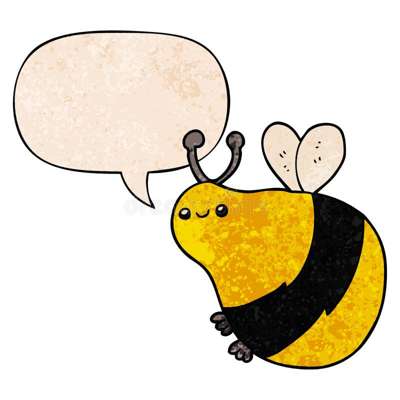 A Creative Cartoon Bee and Speech Bubble in Retro Texture Style Stock ...