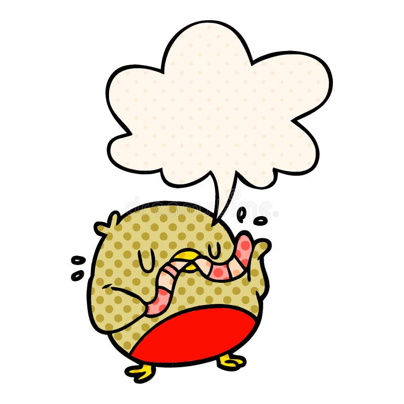 A Creative Cartoon Bird Eating Worm and Speech Bubble in Comic Book ...
