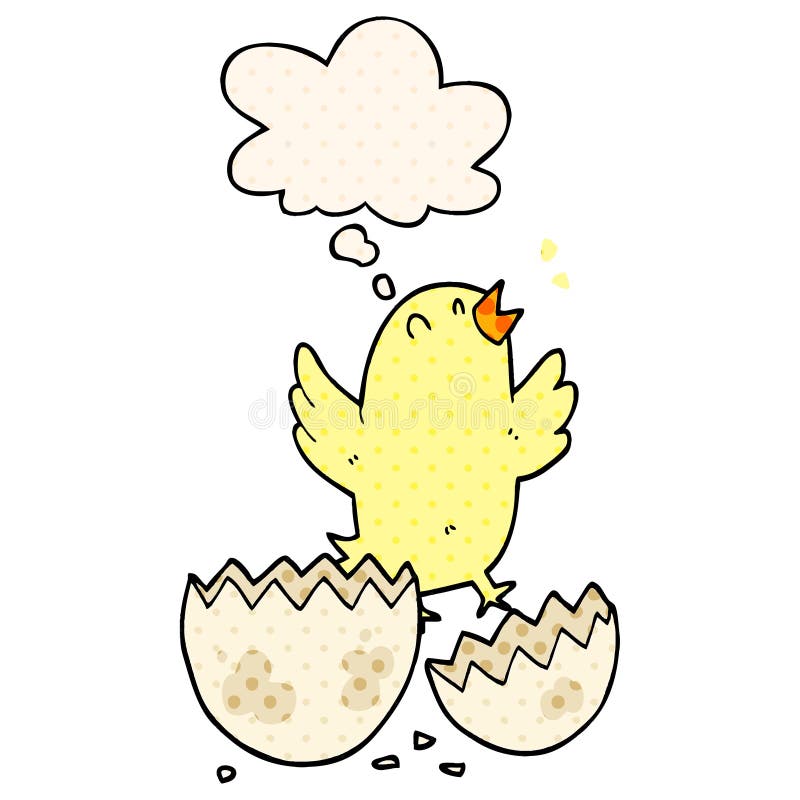 A Creative Cartoon Bird Hatching from Egg and Thought Bubble in Comic ...