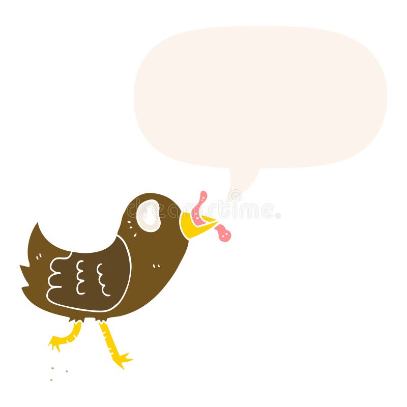 A Creative Cartoon Bird and Worm and Speech Bubble in Retro Style Stock ...