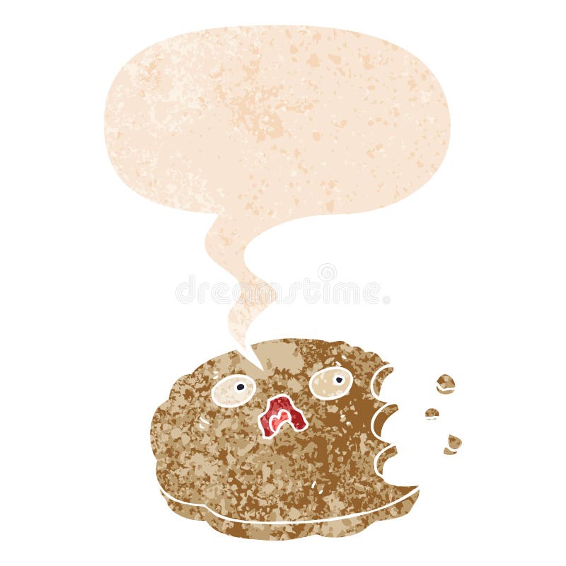 A Creative Cartoon Bitten Cookie and Speech Bubble in Retro Textured ...