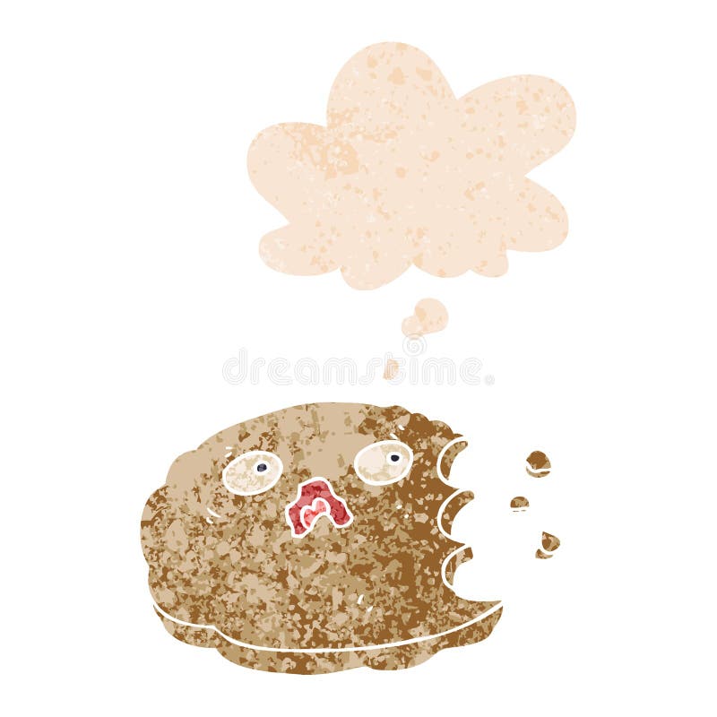 A Creative Cartoon Bitten Cookie and Thought Bubble in Retro Textured ...