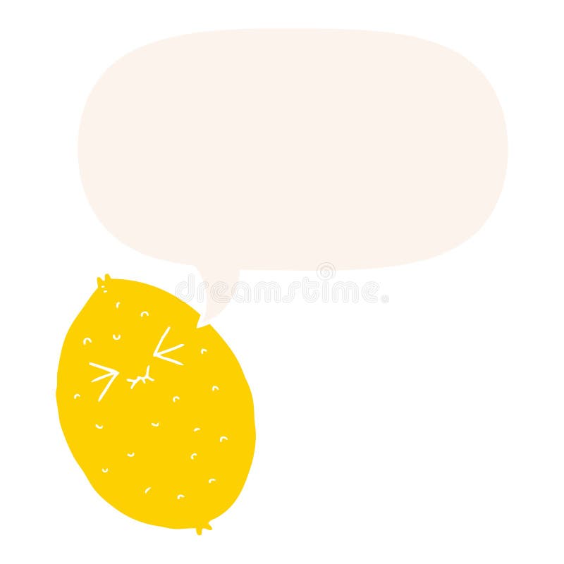 A Creative Cartoon Bitter Lemon and Speech Bubble in Retro Style Stock ...