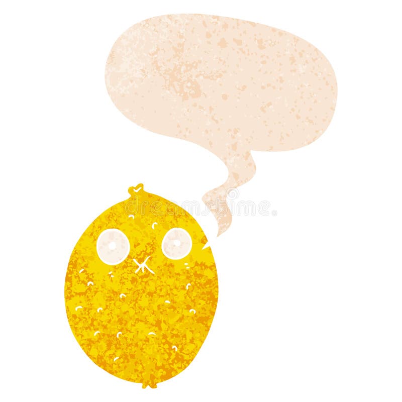 A Creative Cartoon Bitter Lemon and Speech Bubble in Retro Textured ...