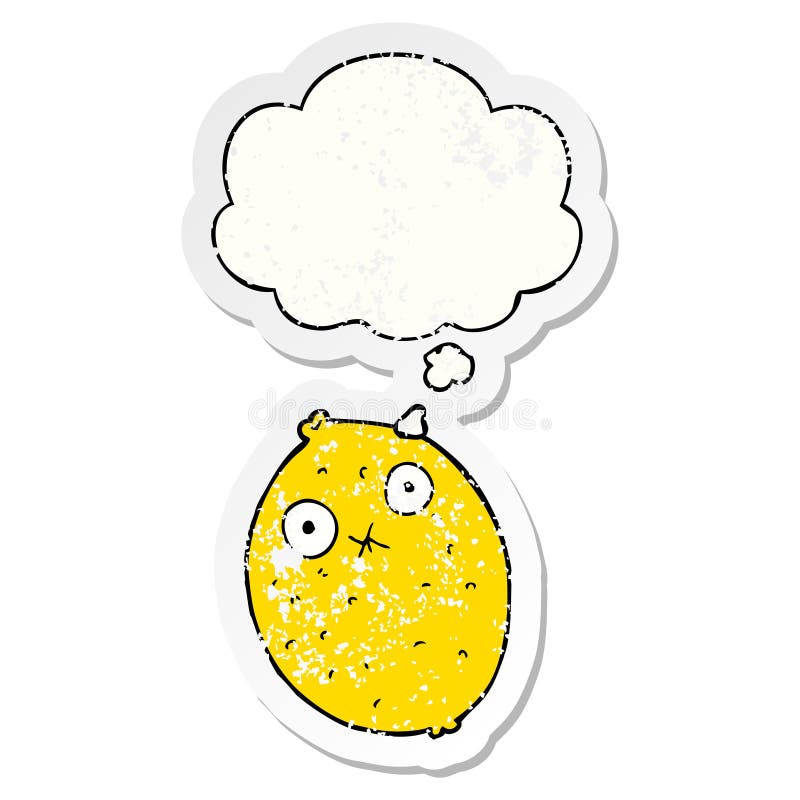 A Creative Cartoon Bitter Lemon and Thought Bubble As a Distressed Worn ...