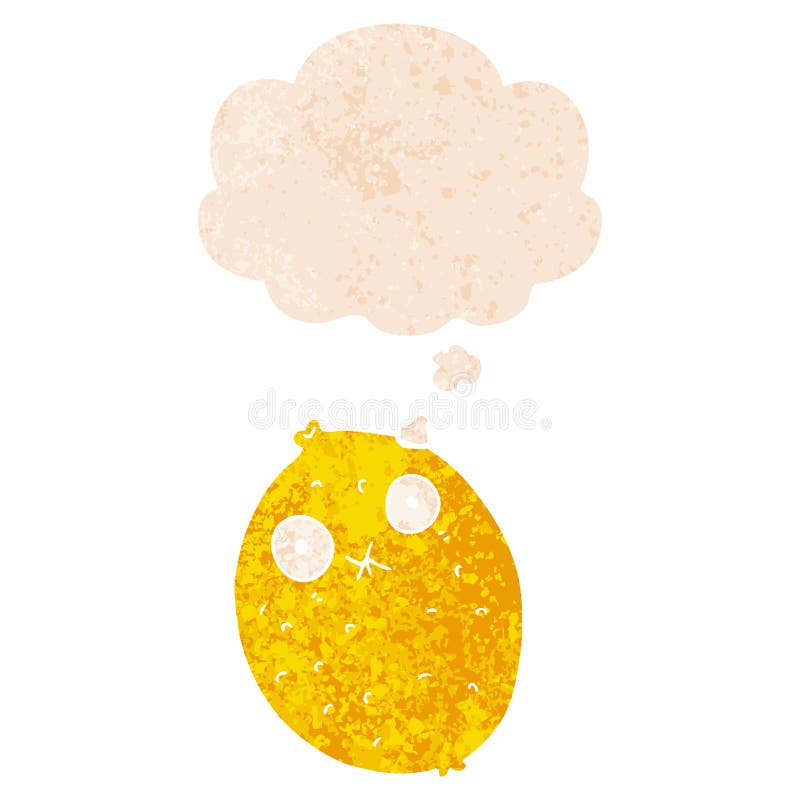 A Creative Cartoon Bitter Lemon and Thought Bubble in Retro Textured ...