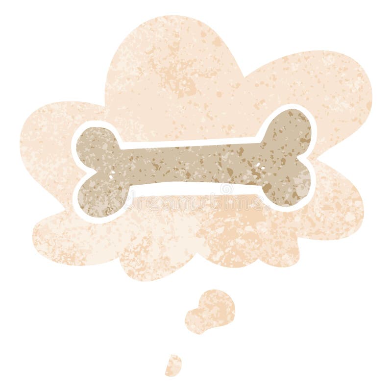 A Creative Cartoon Bone and Thought Bubble in Retro Textured Style ...