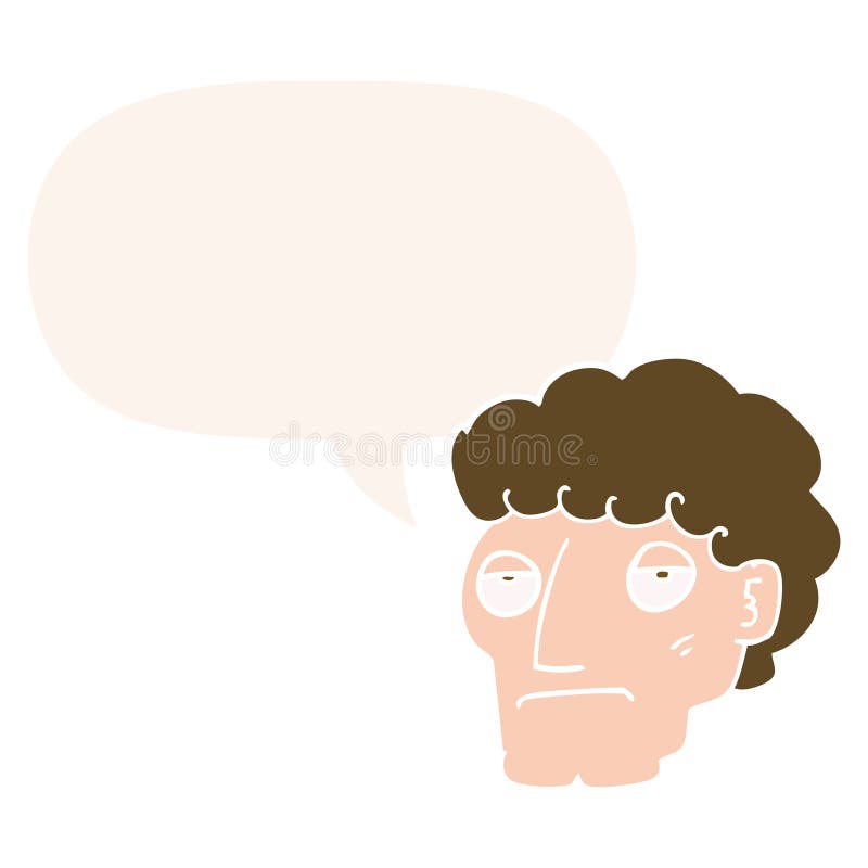 A Creative Cartoon Bored Man and Speech Bubble in Retro Style Stock ...