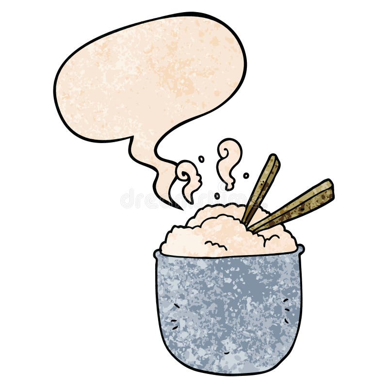 A Creative Cartoon Bowl of Rice and Speech Bubble in Retro Texture ...