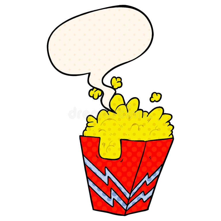 A Creative Cartoon Box of Popcorn and Speech Bubble in Comic Book Style ...