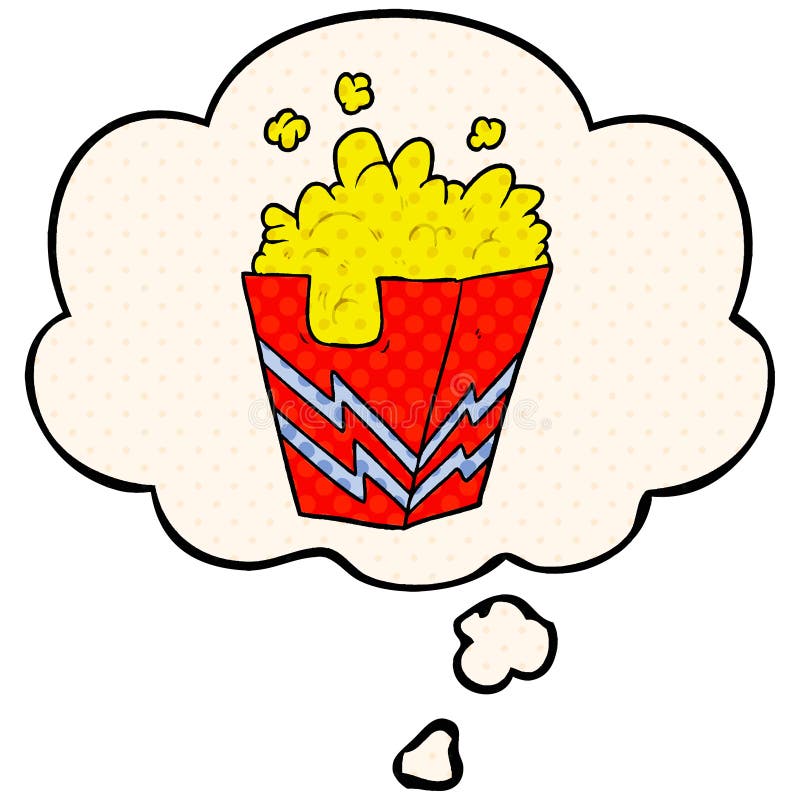 A Creative Cartoon Box of Popcorn and Thought Bubble in Comic Book ...