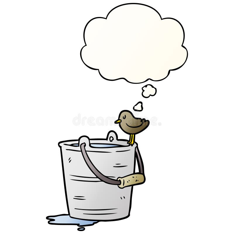 A Creative Cartoon Bucket of Water and Thought Bubble in Smooth ...