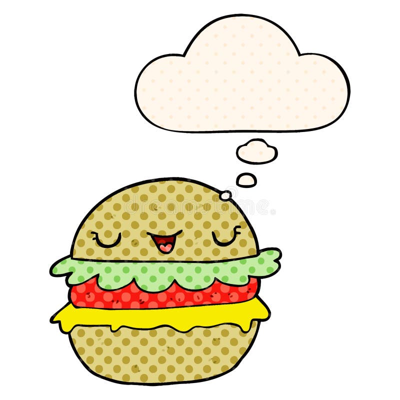 A Creative Cartoon Burger and Thought Bubble in Comic Book Style Stock ...