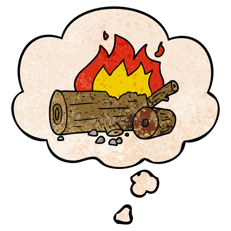 A Creative Cartoon Camp Fire and Thought Bubble in Grunge Texture ...