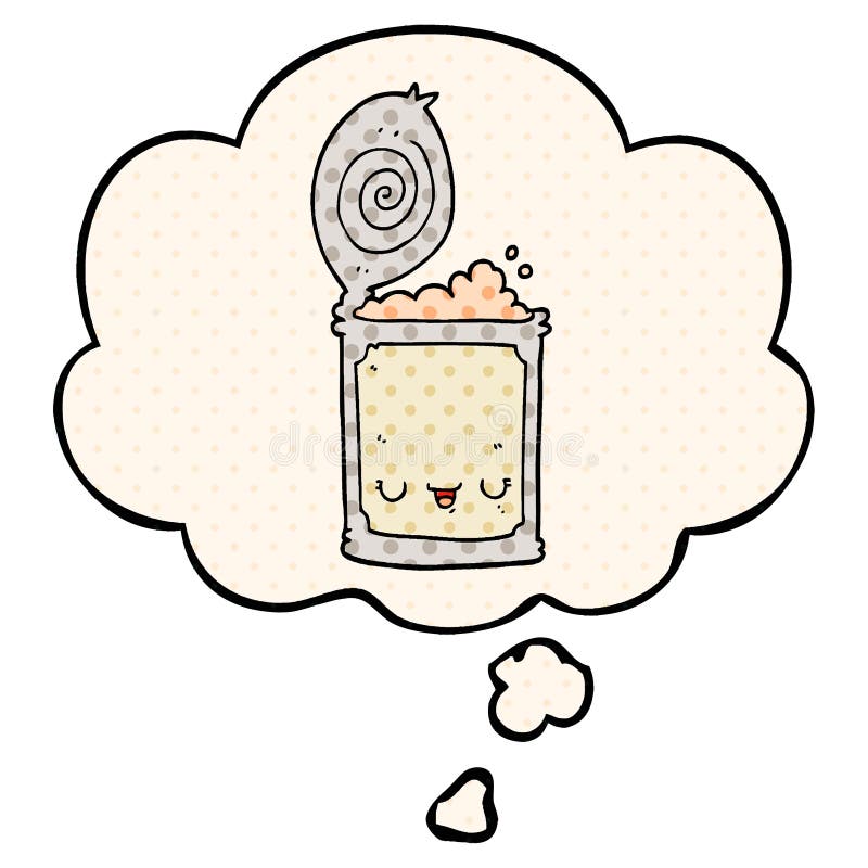 A Creative Cartoon Canned Food and Thought Bubble in Comic Book Style ...