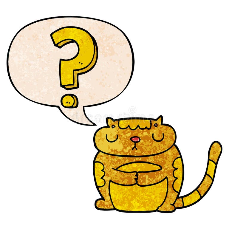 A Creative Cartoon Cat and Question Mark and Speech Bubble in Retro ...