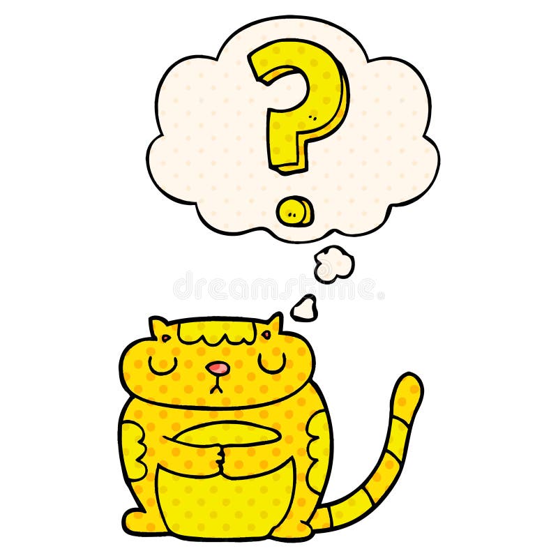 A Creative Cartoon Cat with Question Mark and Thought Bubble in Comic ...