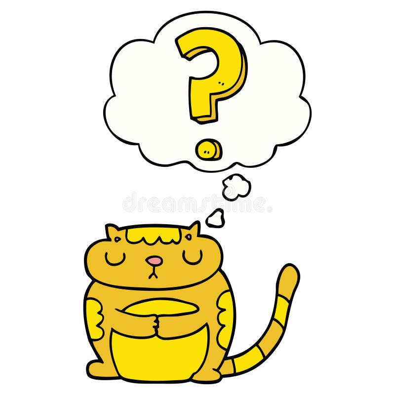 A Creative Cartoon Cat with Question Mark and Thought Bubble Stock ...