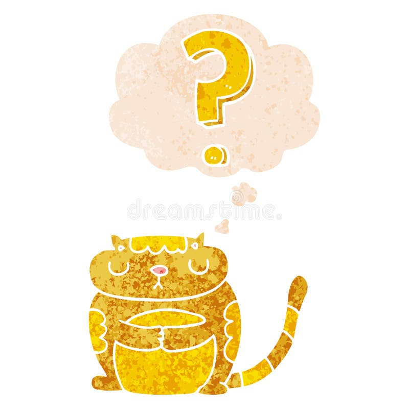 A Creative Cartoon Cat with Question Mark and Thought Bubble in Retro ...