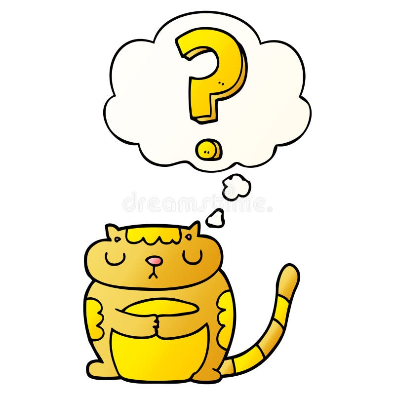 A Creative Cartoon Cat with Question Mark and Thought Bubble in Smooth ...