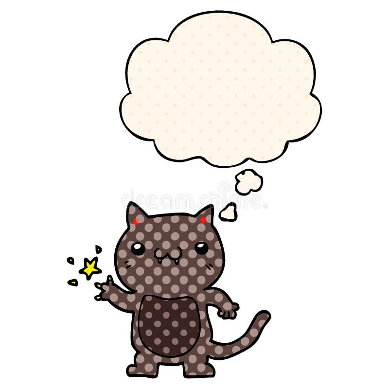 A Creative Cartoon Cat Scratching and Thought Bubble in Comic Book ...
