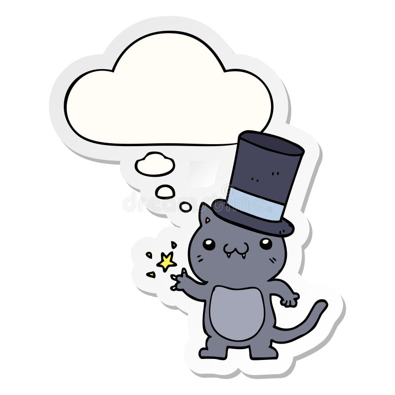 A Creative Cartoon Cat Wearing Top Hat and Thought Bubble As a Printed ...