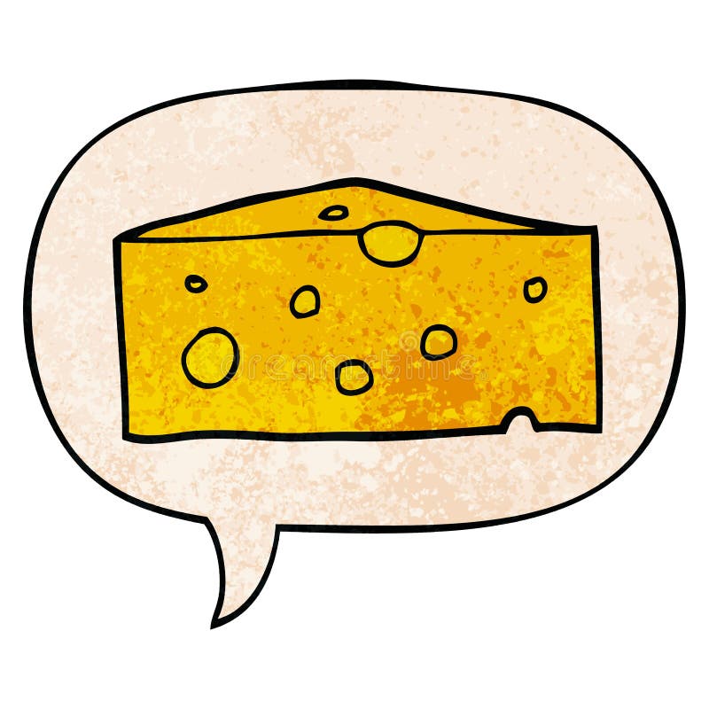 A Creative Cartoon Cheese and Speech Bubble in Retro Texture Style ...