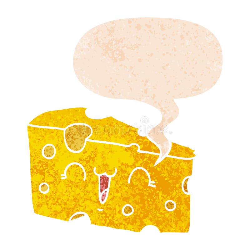 A Creative Cartoon Cheese and Speech Bubble in Retro Textured Style ...