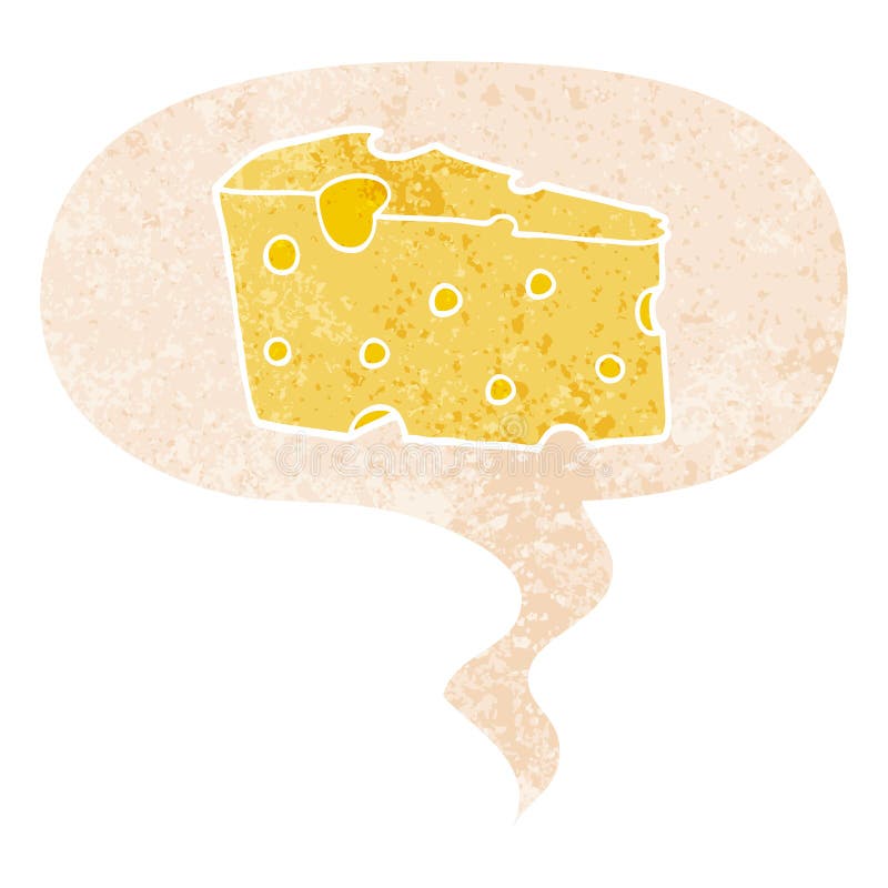 A Creative Cartoon Cheese and Speech Bubble in Retro Textured Style ...