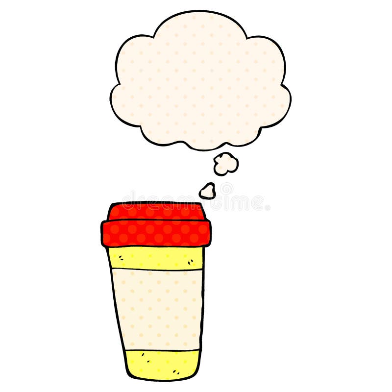 A Creative Cartoon Coffee Cup and Thought Bubble in Comic Book Style ...