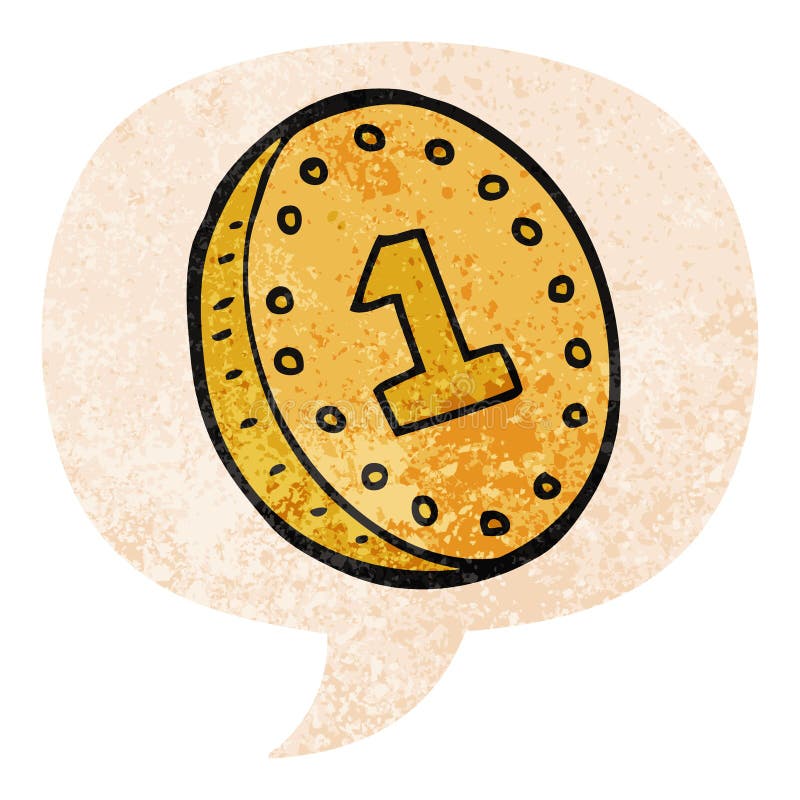 A Creative Cartoon Coin and Speech Bubble in Retro Textured Style Stock ...