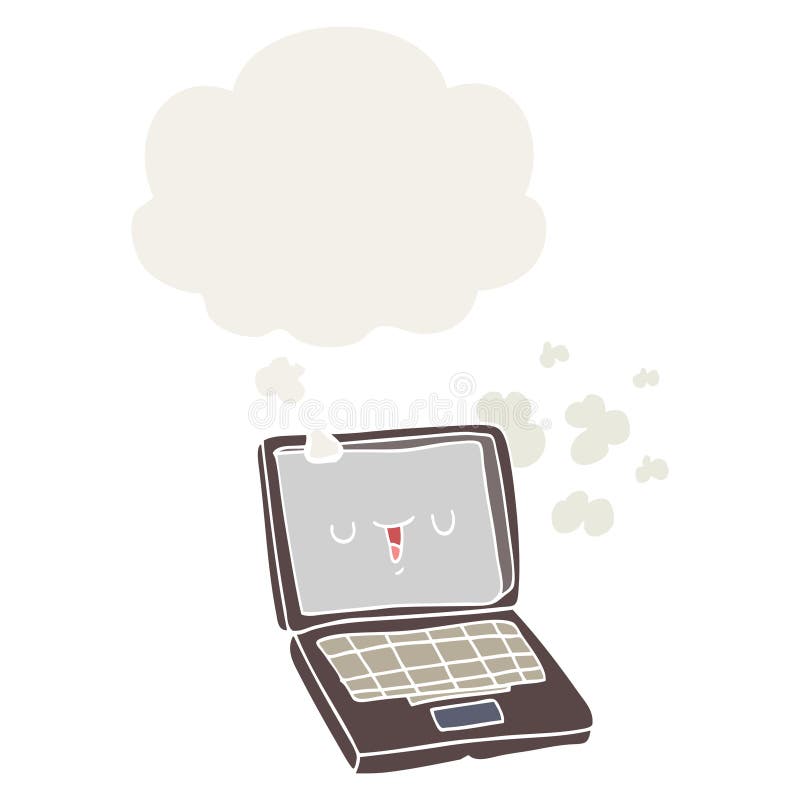 A Creative Cartoon Computer and Thought Bubble in Retro Style Stock ...