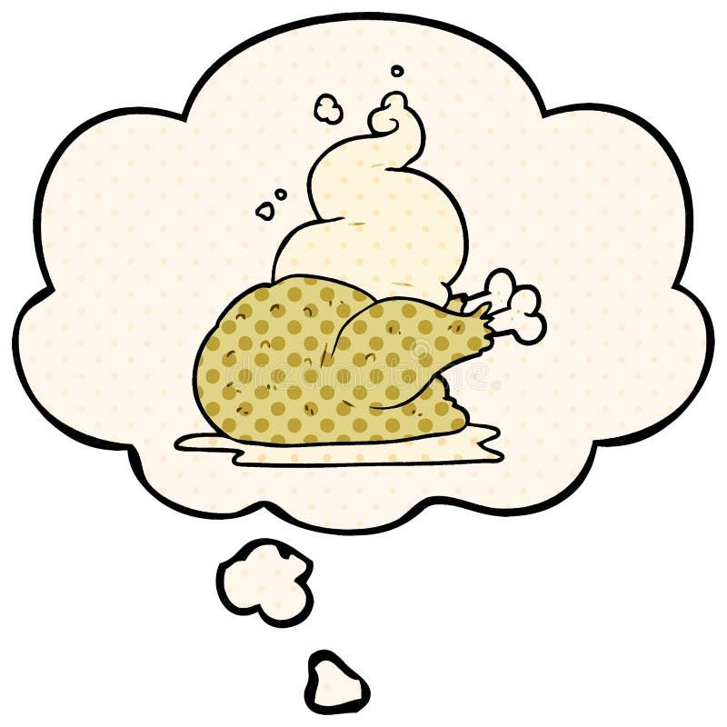 A Creative Cartoon Cooked Chicken and Thought Bubble in Comic Book ...