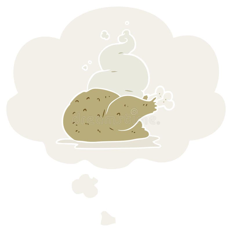 A Creative Cartoon Cooked Chicken and Thought Bubble in Retro Style ...
