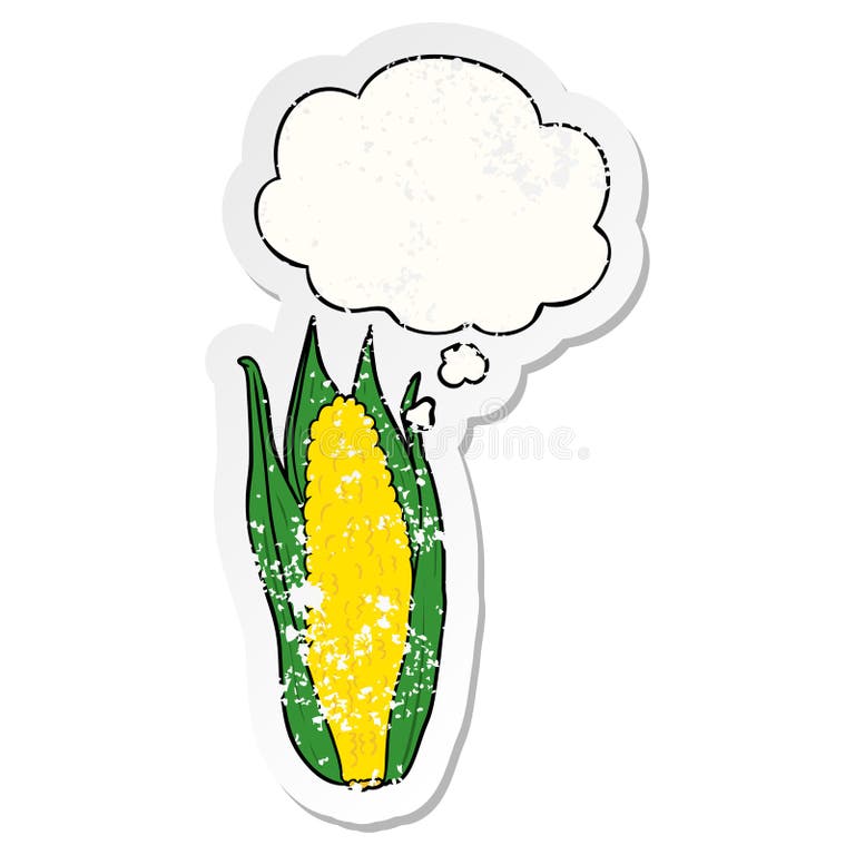 A Creative Cartoon Corn and Thought Bubble As a Distressed Worn Sticker ...