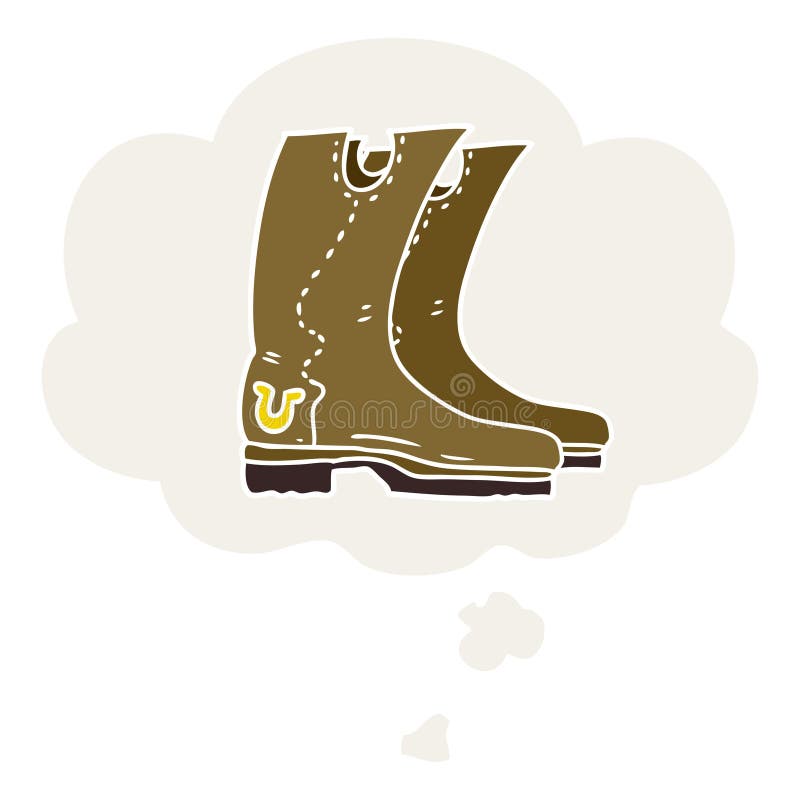 A Creative Cartoon Cowboy Boots and Thought Bubble in Retro Style Stock ...