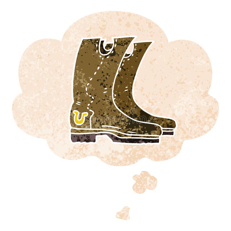 A Creative Cartoon Cowboy Boots and Thought Bubble in Retro Textured ...