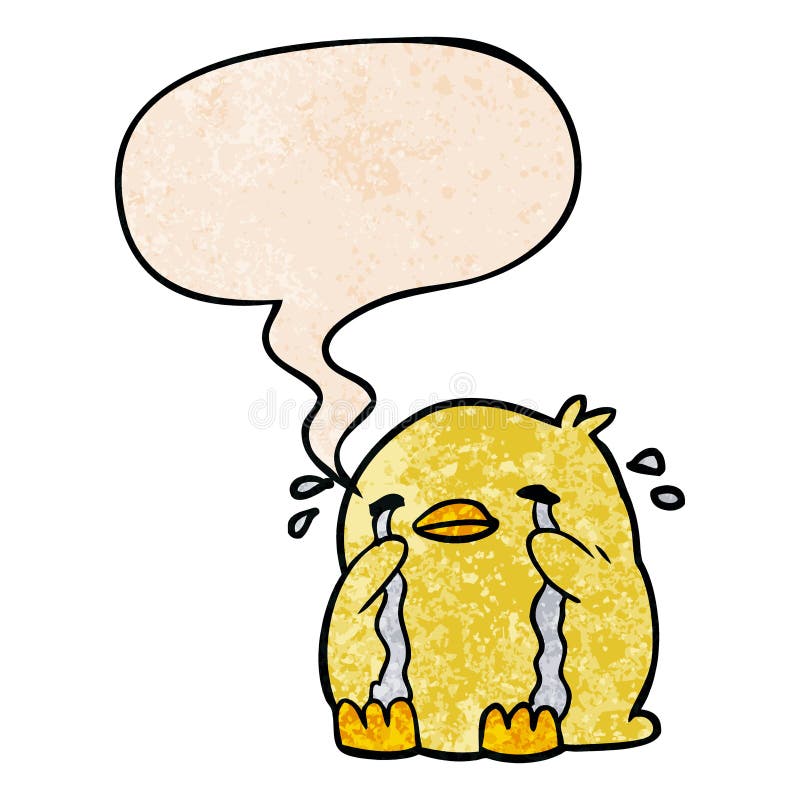 A Creative Cartoon Crying Bird and Speech Bubble in Retro Texture Style ...