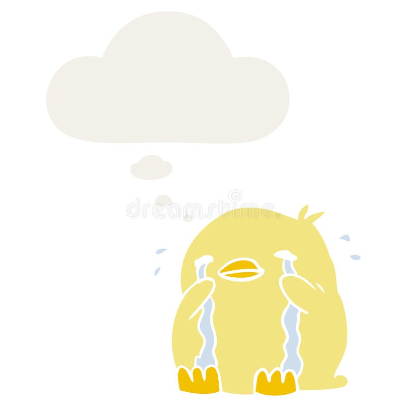 A Creative Cartoon Crying Bird and Thought Bubble in Retro Style Stock ...