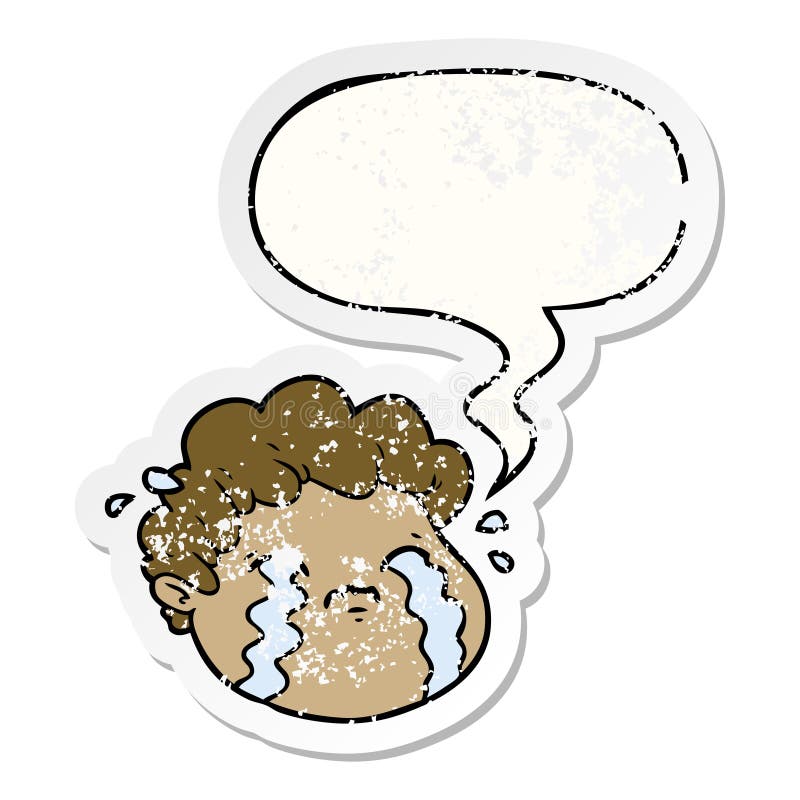 A Creative Cartoon Crying Boy and Speech Bubble Distressed Sticker ...