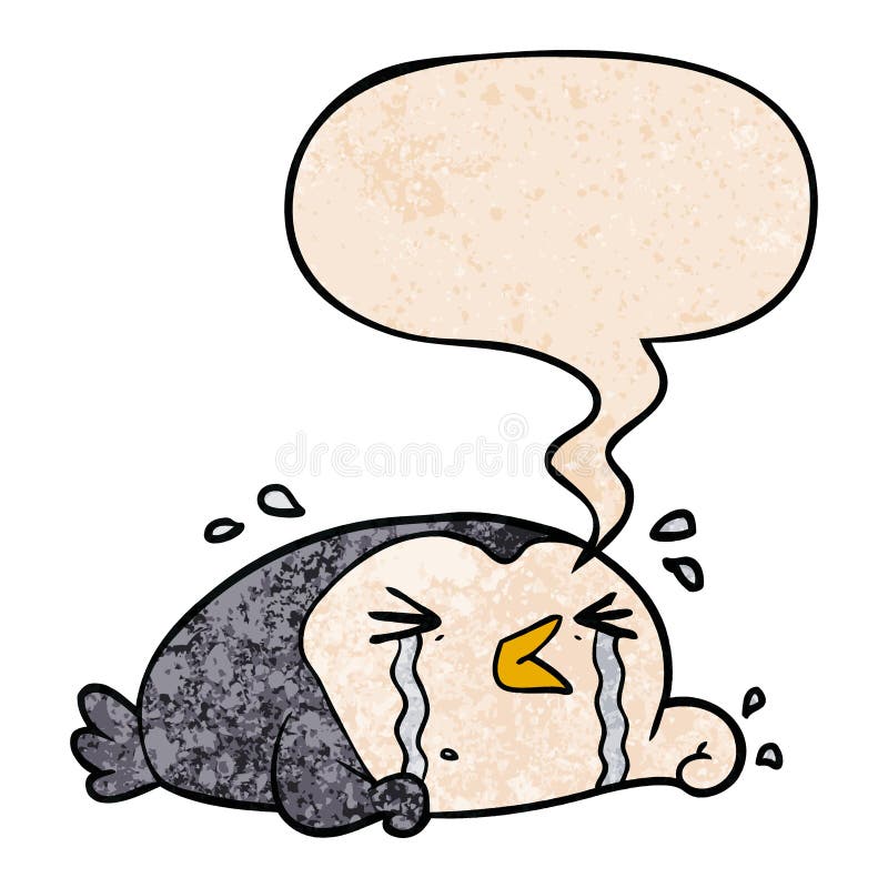 A Creative Cartoon Crying Penguin and Speech Bubble in Retro Texture ...