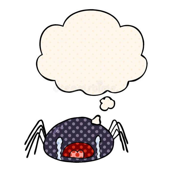 A Creative Cartoon Crying Spider and Thought Bubble in Comic Book Style ...