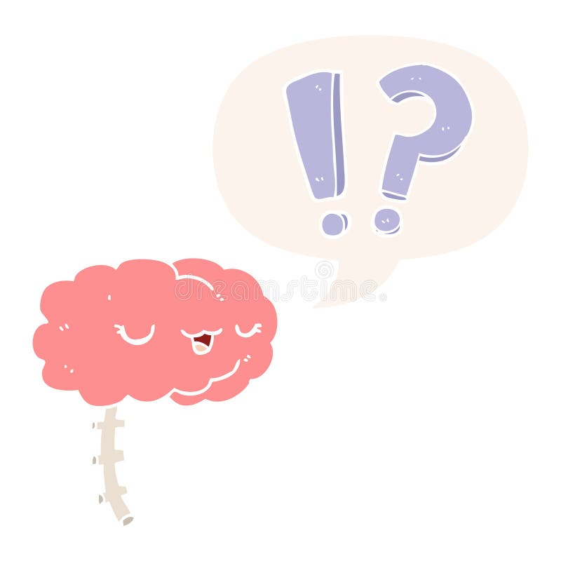 A Creative Cartoon Curious Brain and Speech Bubble in Retro Style Stock ...