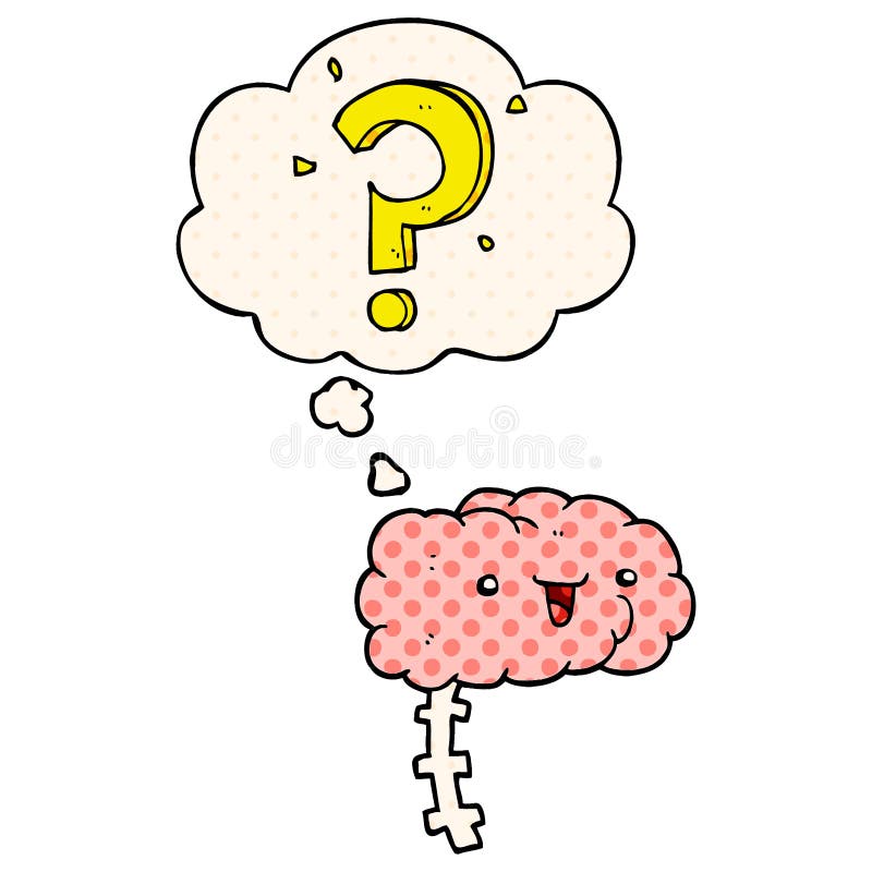 A Creative Cartoon Curious Brain and Thought Bubble in Comic Book Style ...
