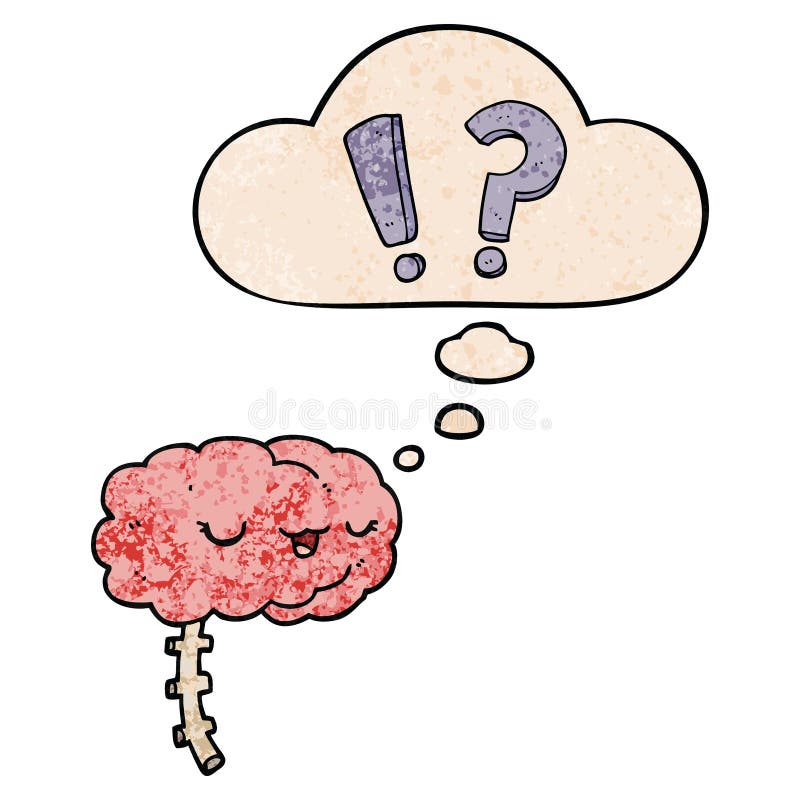 A Creative Cartoon Curious Brain and Thought Bubble in Grunge Texture ...